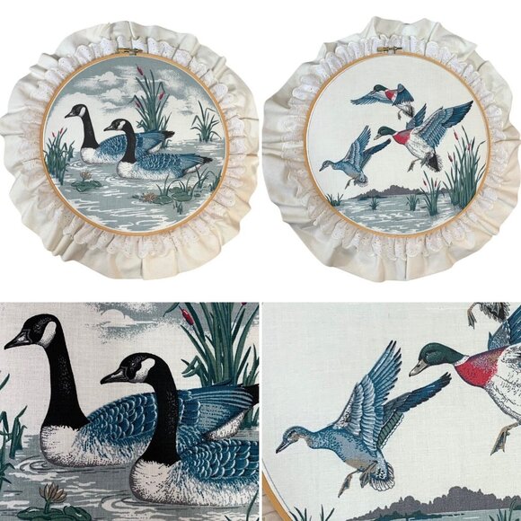 Vintage | Wall Decor | Vintage Wall Art Embroidery Hoops Ducks Geese ...